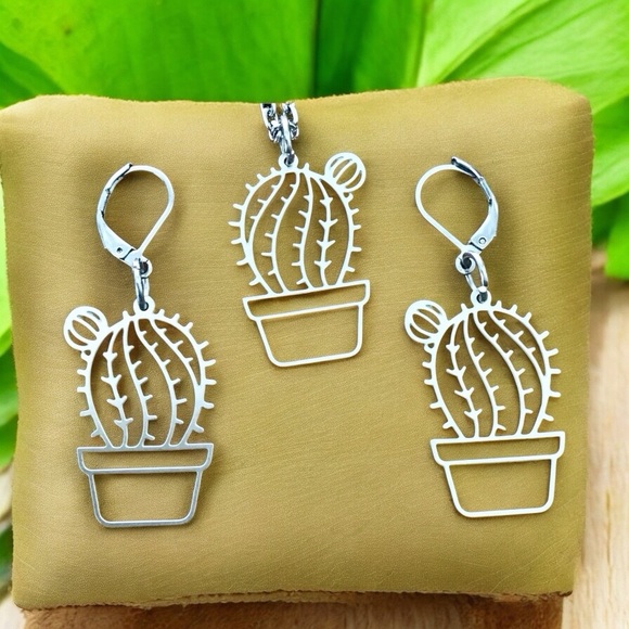 Hand Crafted | Jewelry | Cactus Laser Cut Necklace And Earrings Set ...